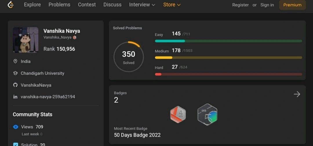 Another half century on leetcode... Many more to come. | Vanshika Navya ... Another half century on leetcode... Many more to come. | Vanshika Navya ...