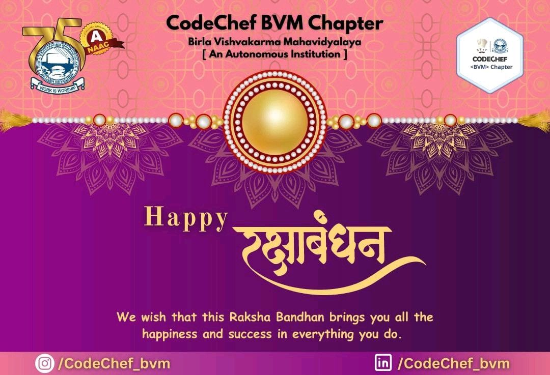 CodeChef BVM Chapter on LinkedIn: #codechef #rakshabandhan CodeChef BVM Chapter on LinkedIn: #codechef #rakshabandhan