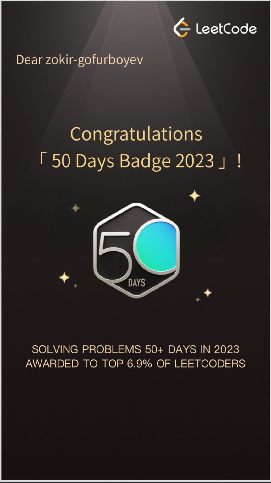 Zokir Gofurboyev on LinkedIn: #leetcode #leetcode2023 #leetcode50days Zokir Gofurboyev on LinkedIn: #leetcode #leetcode2023 #leetcode50days