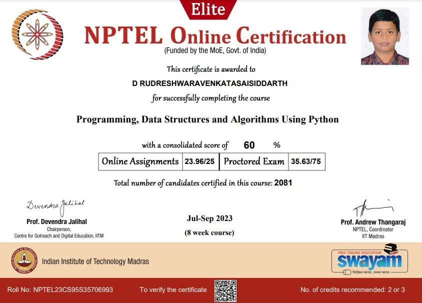 Sai Siddarth Donthula on LinkedIn: #nptel #iitmadras #python # ... Sai Siddarth Donthula on LinkedIn: #nptel #iitmadras #python # ...