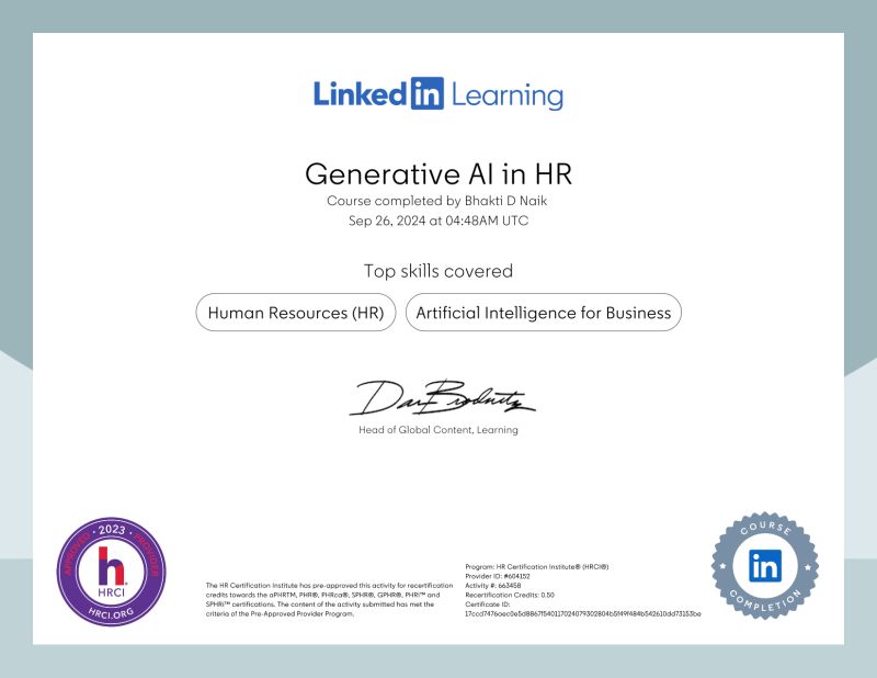 Bhakti D Naik on LinkedIn: Certificate of Completion Bhakti D Naik on LinkedIn: Certificate of Completion