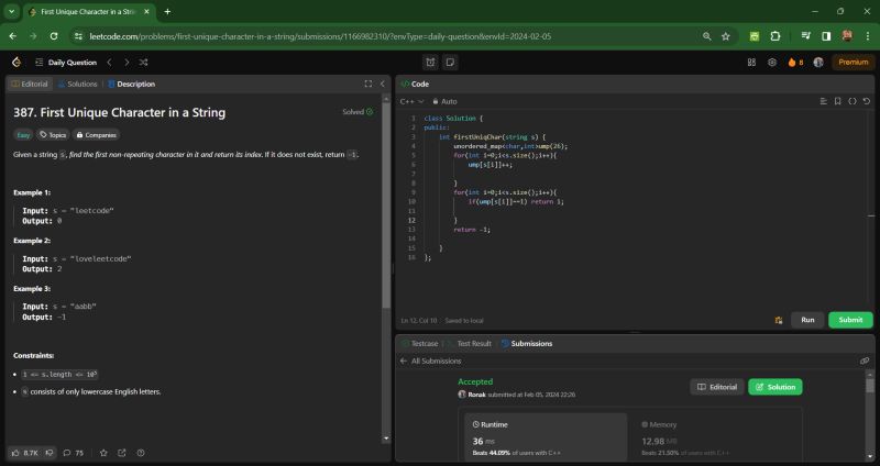 Day 87 of #100daysofcode challenge: Problem-First Character | Ronak ... Day 87 of #100daysofcode challenge: Problem-First Character | Ronak ...