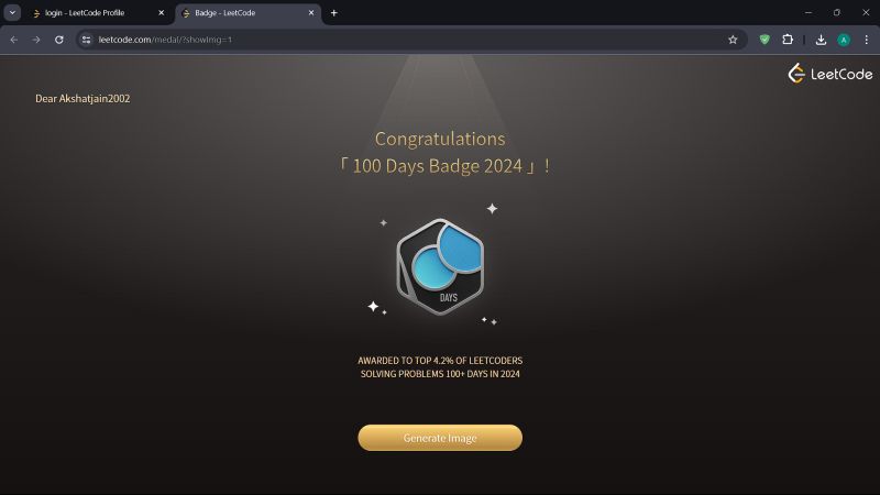 #leetcode #100daysofcoding #milestoneachieved | Akshat Jain #leetcode #100daysofcoding #milestoneachieved | Akshat Jain