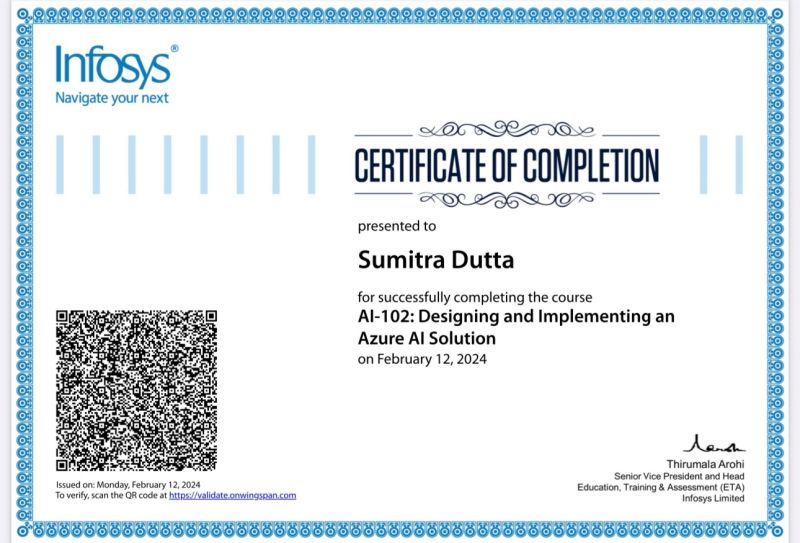 Sumitra Dutta on LinkedIn: #azureai #certification #aiinnovation Sumitra Dutta on LinkedIn: #azureai #certification #aiinnovation