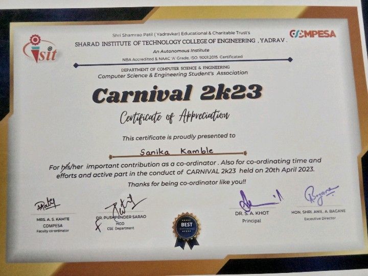 Sanika Kamble on LinkedIn: #coordinatorcertificate #teamwork Sanika Kamble on LinkedIn: #coordinatorcertificate #teamwork