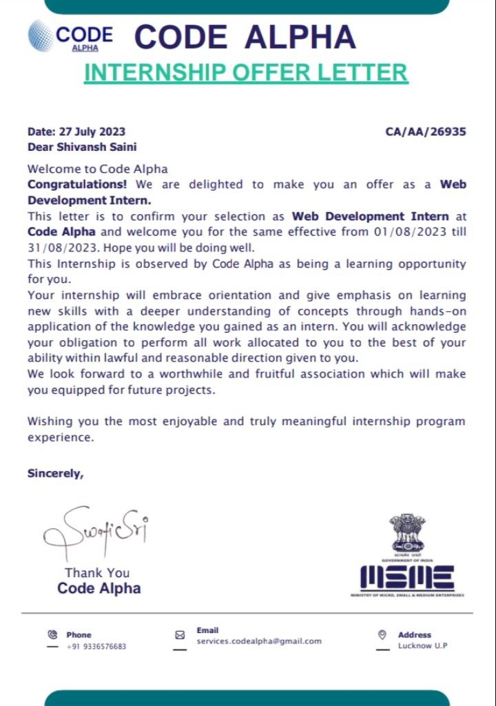 Shivansh Saini on LinkedIn: #codealpha Shivansh Saini on LinkedIn: #codealpha