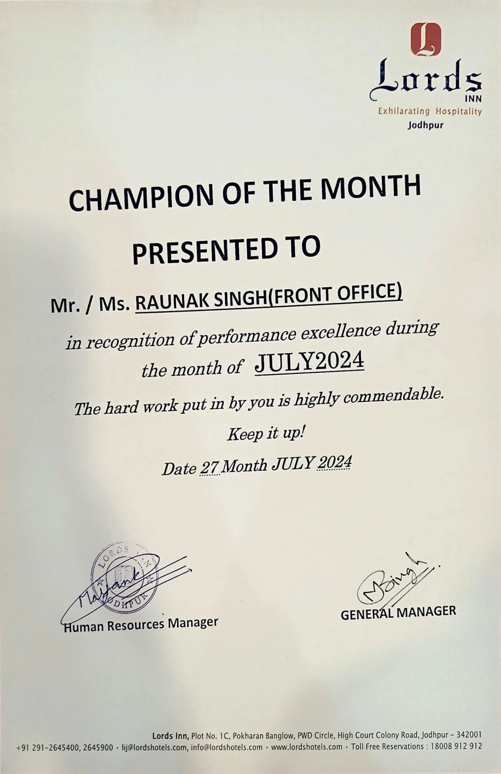 Raunak Kumar Singh on LinkedIn: #frontoffice #lordsinnhotel #hotelindustry Raunak Kumar Singh on LinkedIn: #frontoffice #lordsinnhotel #hotelindustry