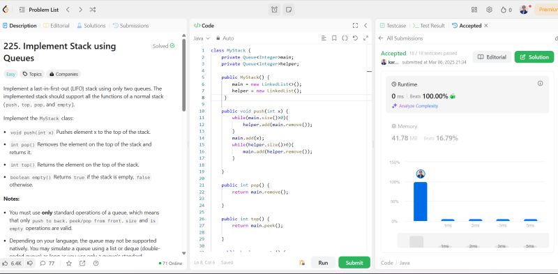 #100daysofcode #day38 #leetcode #datastructures #stackusingqueue ... #100daysofcode #day38 #leetcode #datastructures #stackusingqueue ...
