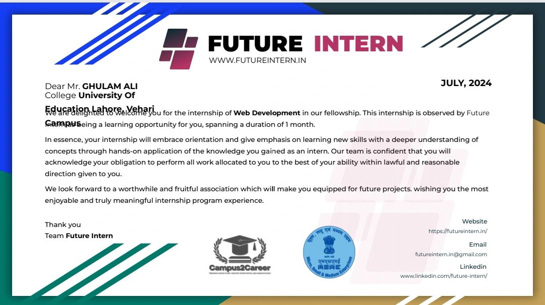 Ghulam Ali on LinkedIn: #webdevelopment #internship #futureintern Ghulam Ali on LinkedIn: #webdevelopment #internship #futureintern