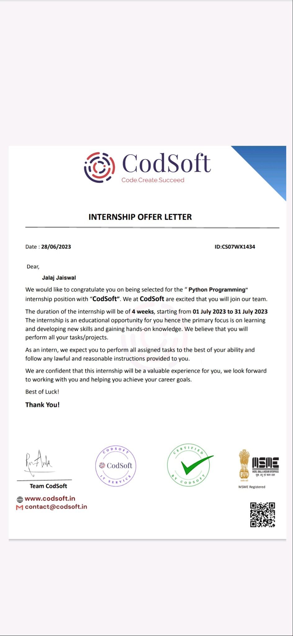 JALAJ JAISWAL on LinkedIn: #codsoft #internship #python #programming #share JALAJ JAISWAL on LinkedIn: #codsoft #internship #python #programming #share