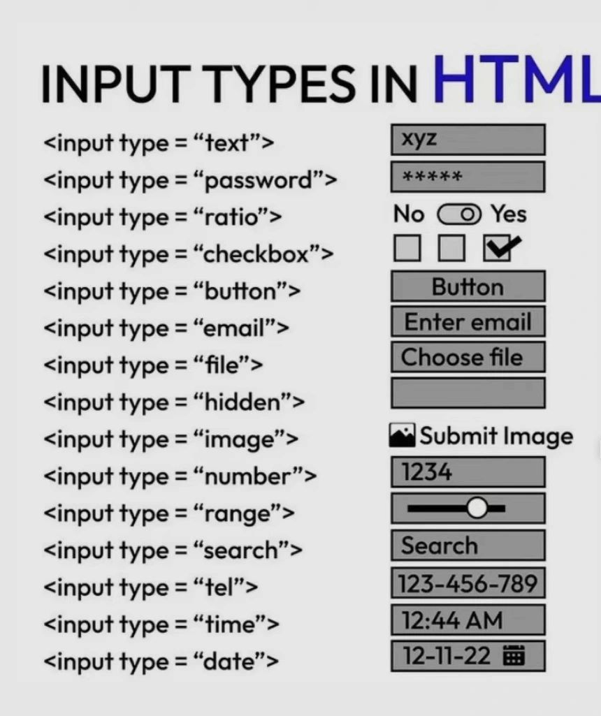 Ammar Qasmi on LinkedIn: Basic Input types with examples in HTML Ammar Qasmi on LinkedIn: Basic Input types with examples in HTML