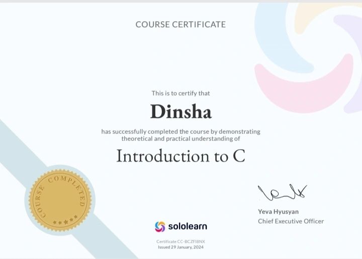 Dinsha Prem on LinkedIn: #certificate #cprogramming #sololearn Dinsha Prem on LinkedIn: #certificate #cprogramming #sololearn
