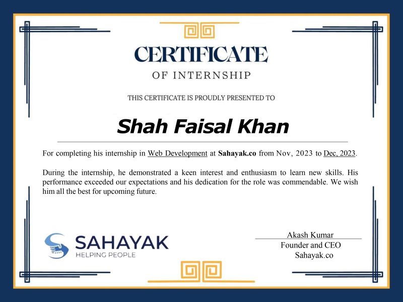 Shah Faisal Khan on LinkedIn: #internshipcompletion #webdevelopment # ... Shah Faisal Khan on LinkedIn: #internshipcompletion #webdevelopment # ...