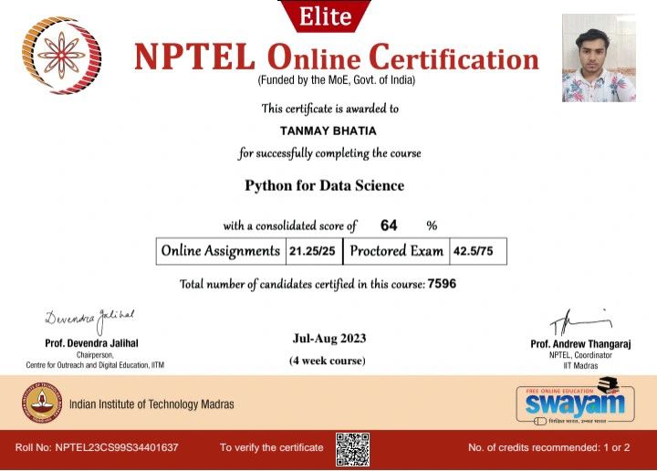 Tanmay Bhatia on LinkedIn: #datascience #python #nptel #iitmadras Tanmay Bhatia on LinkedIn: #datascience #python #nptel #iitmadras