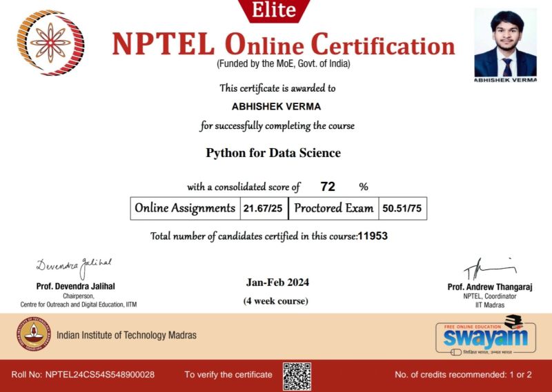 Abhishek Verma on LinkedIn: Thanks for Nptel for this visionary course ... Abhishek Verma on LinkedIn: Thanks for Nptel for this visionary course ...