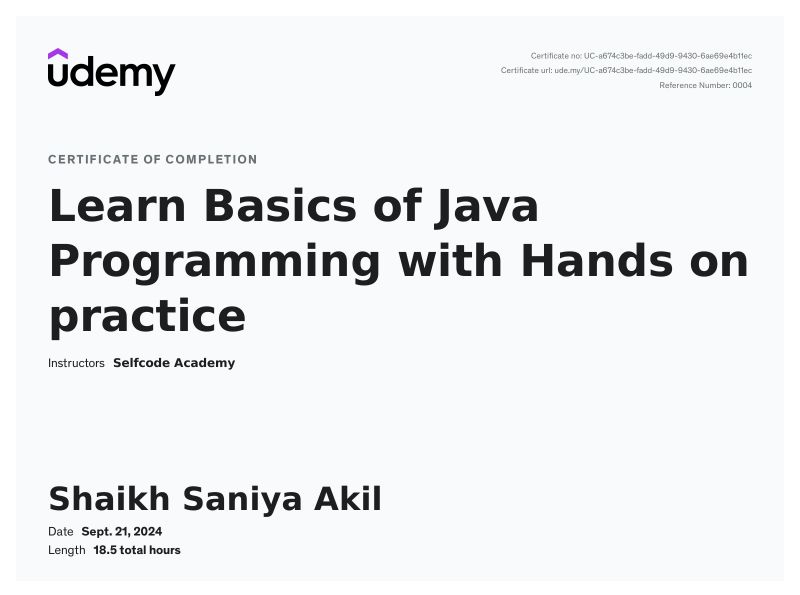 Saniya Shaikh on LinkedIn: #udemy #java #programming #learningjourney # ... Saniya Shaikh on LinkedIn: #udemy #java #programming #learningjourney # ...