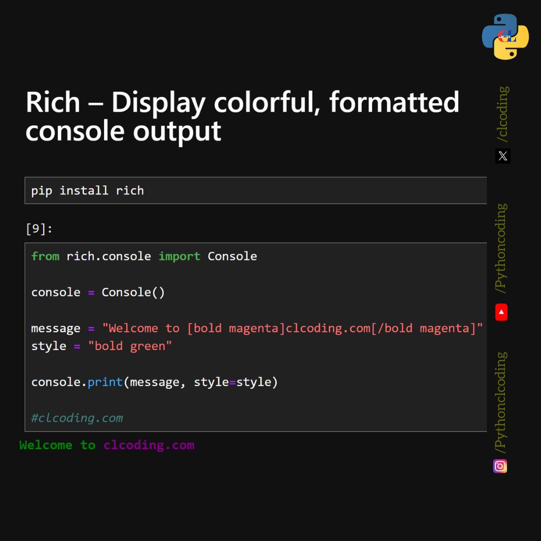 Rich – Display colorful, formatted console output | Python Coding Rich – Display colorful, formatted console output | Python Coding