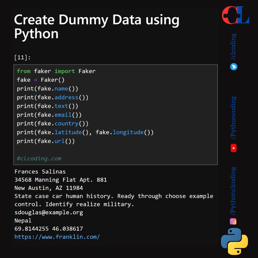 Python Coding on LinkedIn: Create Dummy Data using Python Python Coding on LinkedIn: Create Dummy Data using Python