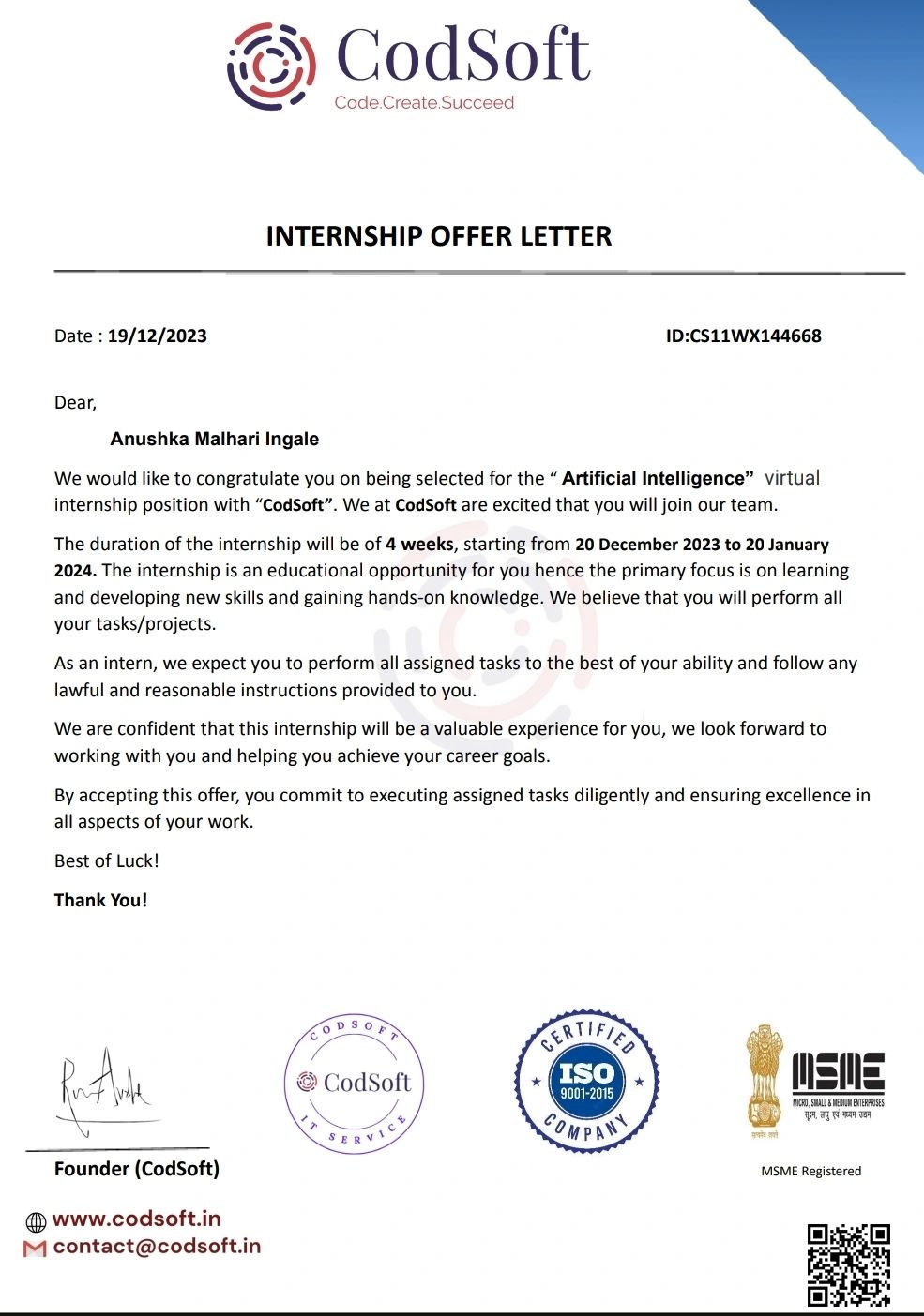 Anushka Ingale on LinkedIn: #codsoft #codsoftinternship Anushka Ingale on LinkedIn: #codsoft #codsoftinternship