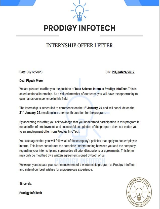 Piyush More on LinkedIn: #internship #datascience #prodigyinfotech Piyush More on LinkedIn: #internship #datascience #prodigyinfotech