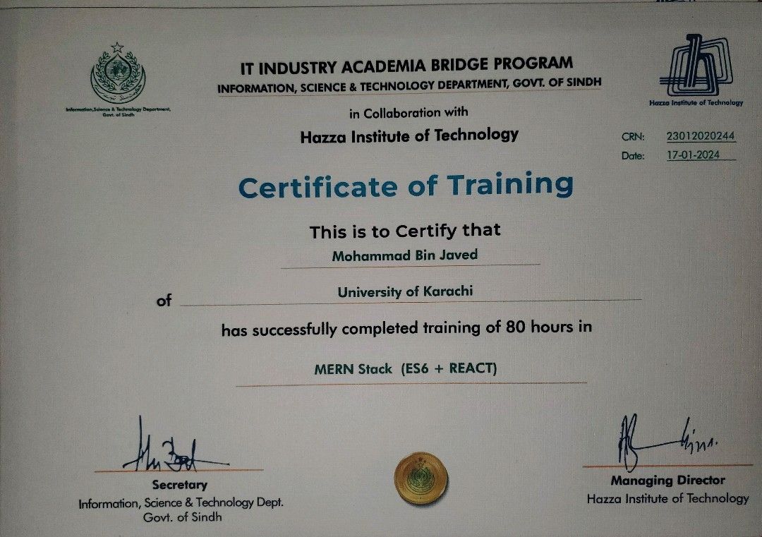 Mohammad Bin Javed on LinkedIn: I’m glad to share that I’ve completed ... Mohammad Bin Javed on LinkedIn: I’m glad to share that I’ve completed ...