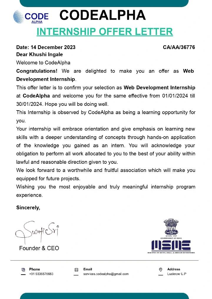 Khushi Ingale on LinkedIn: #codealphainternship #webdevelopment Khushi Ingale on LinkedIn: #codealphainternship #webdevelopment