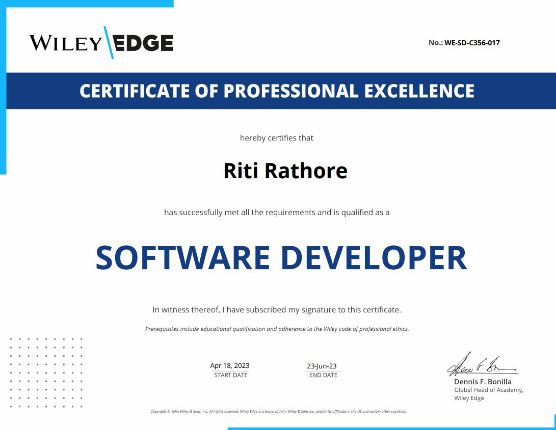 Riti Rathore on LinkedIn: #wileyedgeinternship #softwaredevelopment # ... Riti Rathore on LinkedIn: #wileyedgeinternship #softwaredevelopment # ...