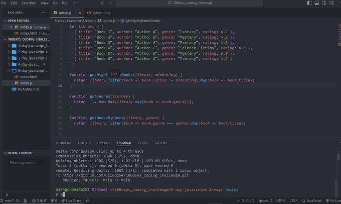 Day 5 of #100DaysOfCode: JavaScript arrays and manipulation | Eliud ... Day 5 of #100DaysOfCode: JavaScript arrays and manipulation | Eliud ...