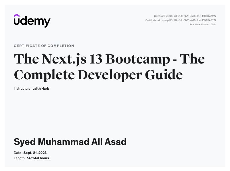 Syed Muhammad Ali Asad on LinkedIn: #nextjs #react #certification Syed Muhammad Ali Asad on LinkedIn: #nextjs #react #certification