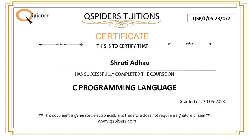 #cprogramming #qspiders #codingskills | Shruti Adhau #cprogramming #qspiders #codingskills | Shruti Adhau