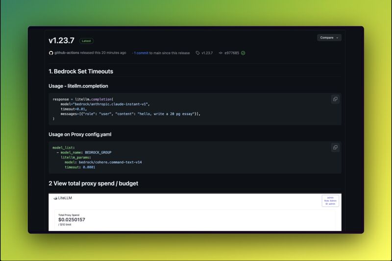 Ishaan Jaffer on LinkedIn: ๐ฅ LiteLLM v1.23.7 ๐ Set Timeouts for Bedrock ... Ishaan Jaffer on LinkedIn: ๐ฅ LiteLLM v1.23.7 ๐ Set Timeouts for Bedrock ...