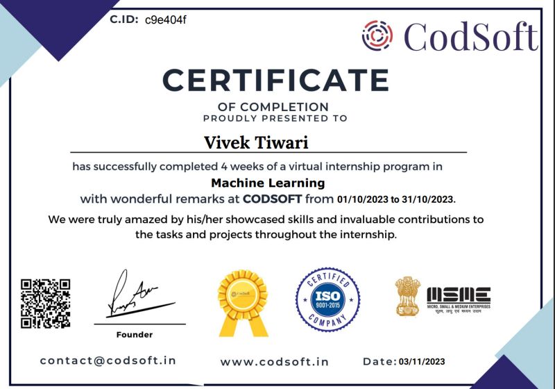 Vivek Tiwari on LinkedIn: #internshipcertificate #codsoft #nextchapter Vivek Tiwari on LinkedIn: #internshipcertificate #codsoft #nextchapter
