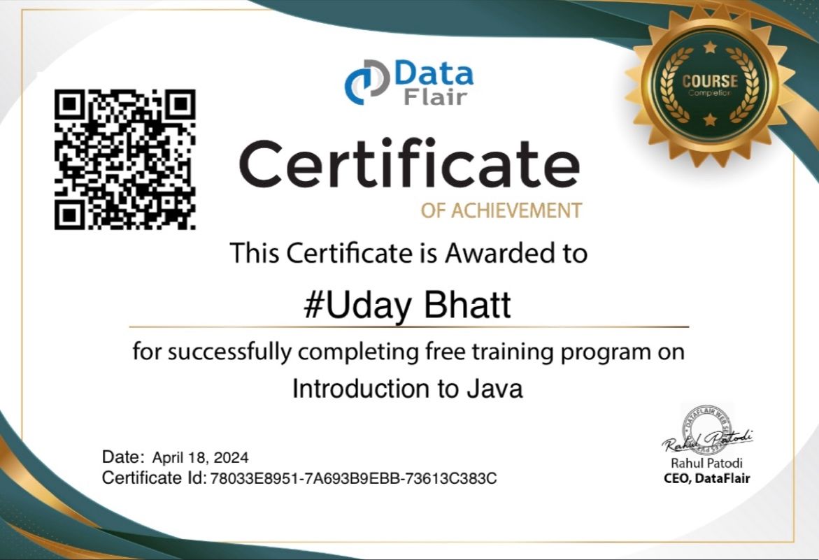 Uday Bhatt on LinkedIn: #javacertification #programming #neverstoplearning Uday Bhatt on LinkedIn: #javacertification #programming #neverstoplearning