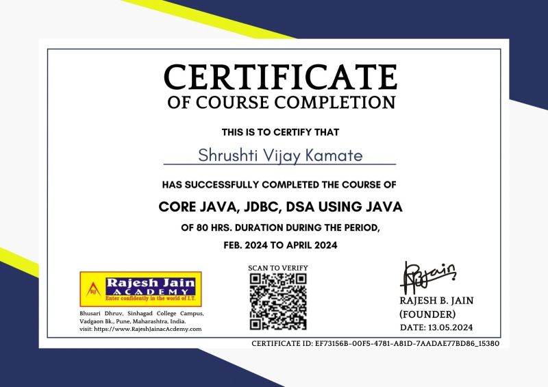 Shrushti Kamate on LinkedIn: #corejava #dsa #jdbc #programming Shrushti Kamate on LinkedIn: #corejava #dsa #jdbc #programming