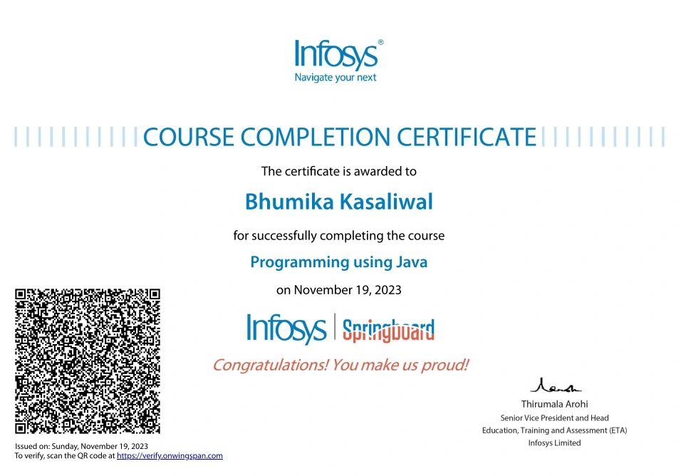 Bhumika Kasaliwal on LinkedIn: #java #infosys #programming # ... Bhumika Kasaliwal on LinkedIn: #java #infosys #programming # ...