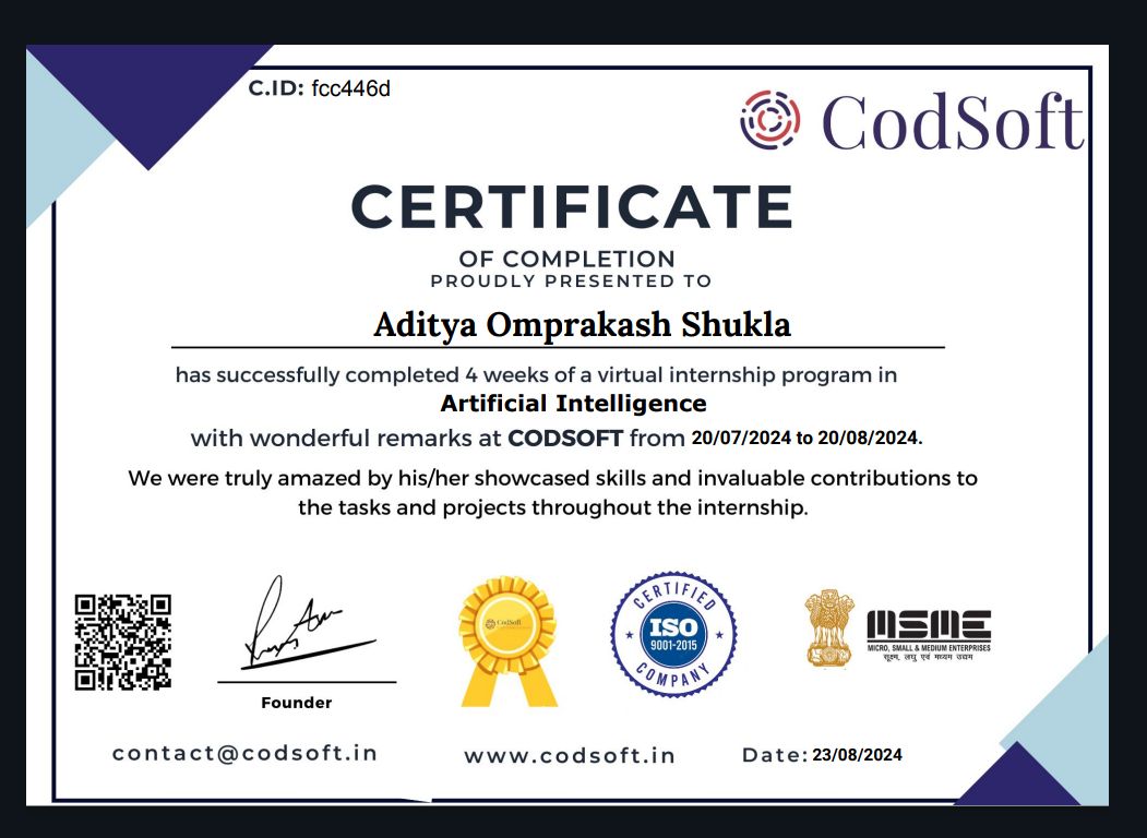 Aditya Shukla on LinkedIn: #internship #codsoft Aditya Shukla on LinkedIn: #internship #codsoft