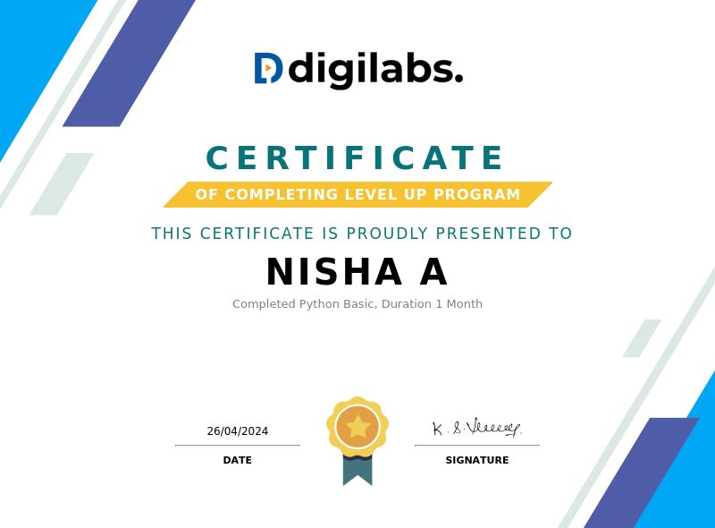 NISHA A on LinkedIn: #coding #python #digilabs NISHA A on LinkedIn: #coding #python #digilabs