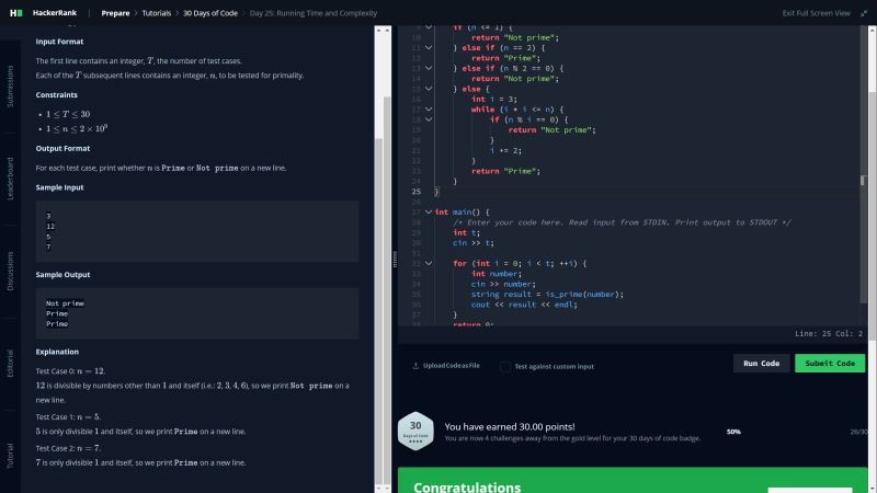 Day 25 of #100DaysOfCode Challenge: Time complexity and primality ... Day 25 of #100DaysOfCode Challenge: Time complexity and primality ...