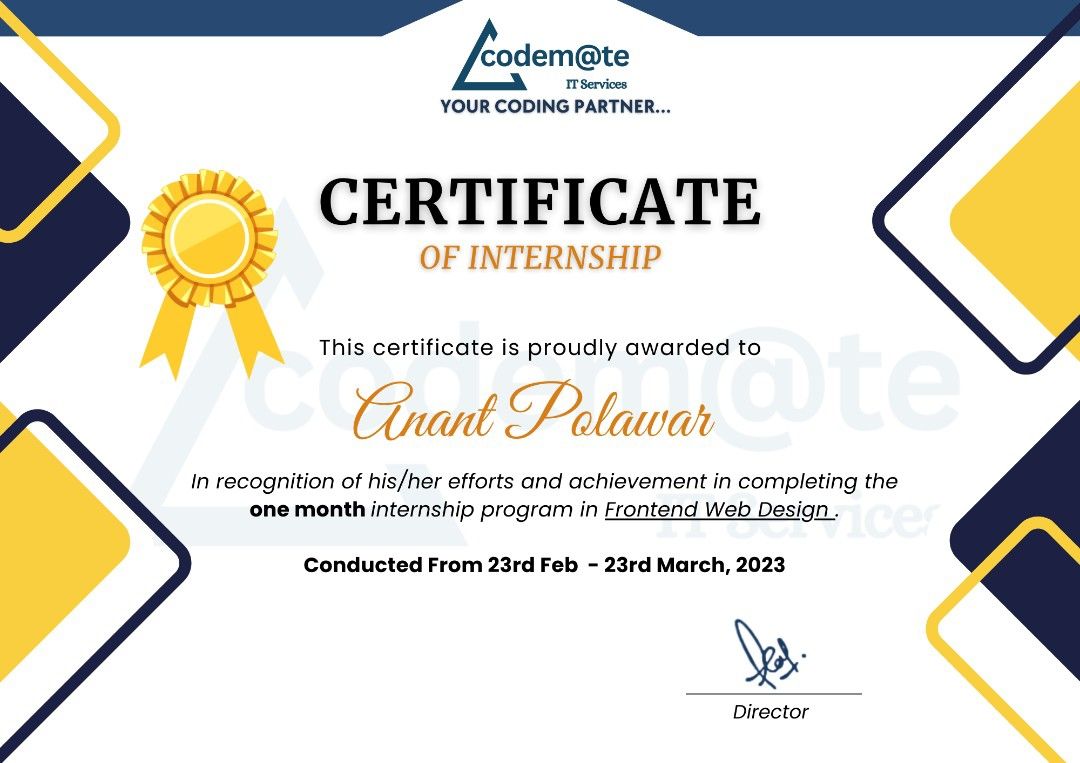 Anant Polawar on LinkedIn: #internship #javascript #css #html #codemate Anant Polawar on LinkedIn: #internship #javascript #css #html #codemate