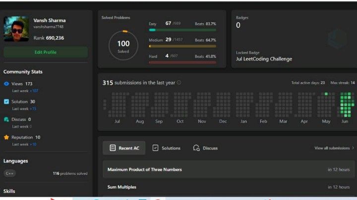 Vansh Sharma on LinkedIn: I just completed 100 question on Leetcode on ... Vansh Sharma on LinkedIn: I just completed 100 question on Leetcode on ...
