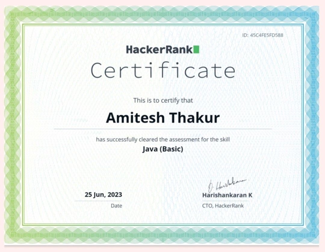 Amitesh Thakur on LinkedIn: #hackerrank #java #certificate # ... Amitesh Thakur on LinkedIn: #hackerrank #java #certificate # ...