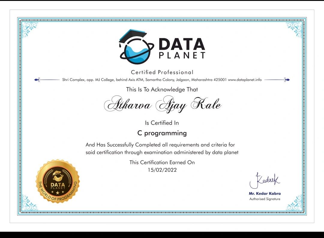 Atharva Kale on LinkedIn: #cprogramming #certificateachievement Atharva Kale on LinkedIn: #cprogramming #certificateachievement