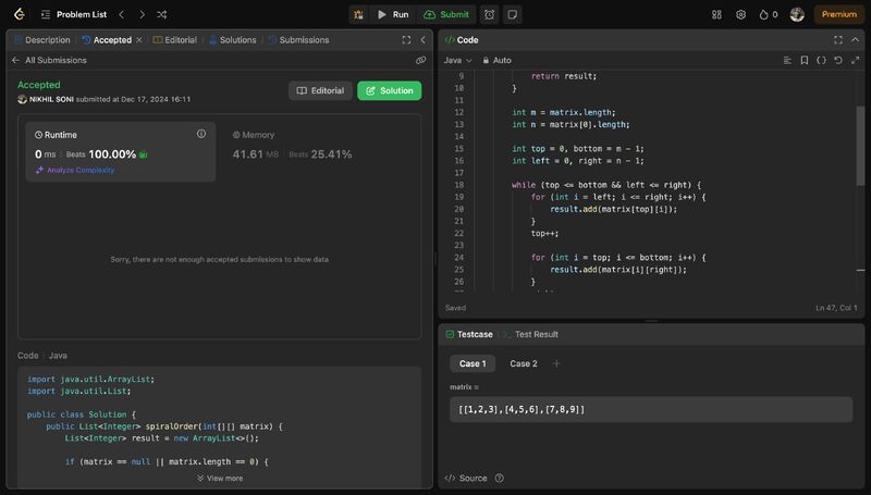 Nikhil Soni on LinkedIn: 🚀 Problem Solved: Spiral Matrix 🚀 I recently ... Nikhil Soni on LinkedIn: 🚀 Problem Solved: Spiral Matrix 🚀 I recently ...