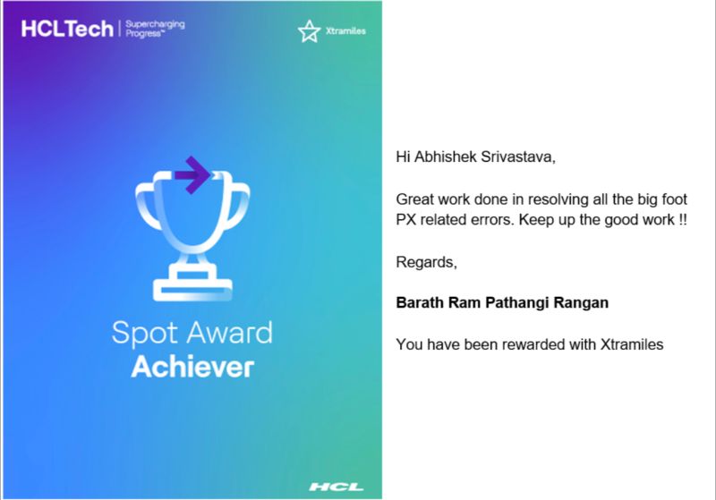 Abhishek Srivastava on LinkedIn: #spotaward #hcltech #hcltechnologies # ... Abhishek Srivastava on LinkedIn: #spotaward #hcltech #hcltechnologies # ...