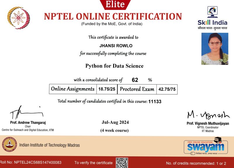 Jhansi Rowlo on LinkedIn: #certification #nptel #python #datascience # ... Jhansi Rowlo on LinkedIn: #certification #nptel #python #datascience # ...