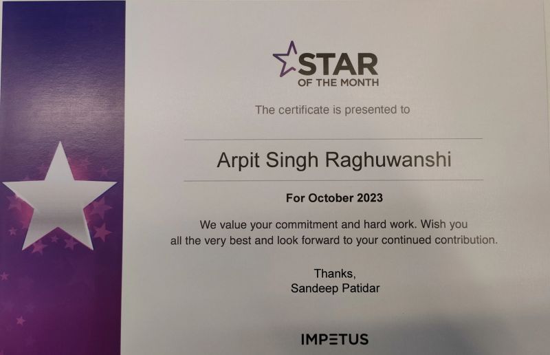 Arpit Singh Raghuwanshi on LinkedIn: Thank you Impetus for recognition ... Arpit Singh Raghuwanshi on LinkedIn: Thank you Impetus for recognition ...