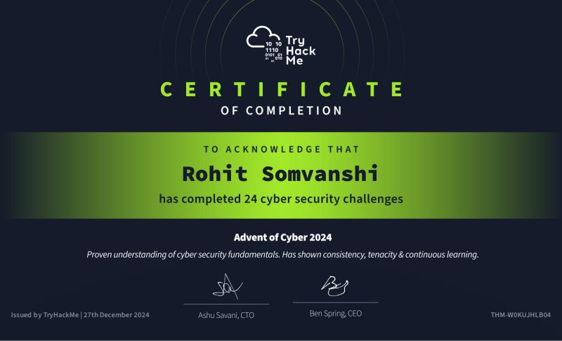Rohit Somvanshi on LinkedIn: #adventofcyber2024 #cybersecurity # ... Rohit Somvanshi on LinkedIn: #adventofcyber2024 #cybersecurity # ...