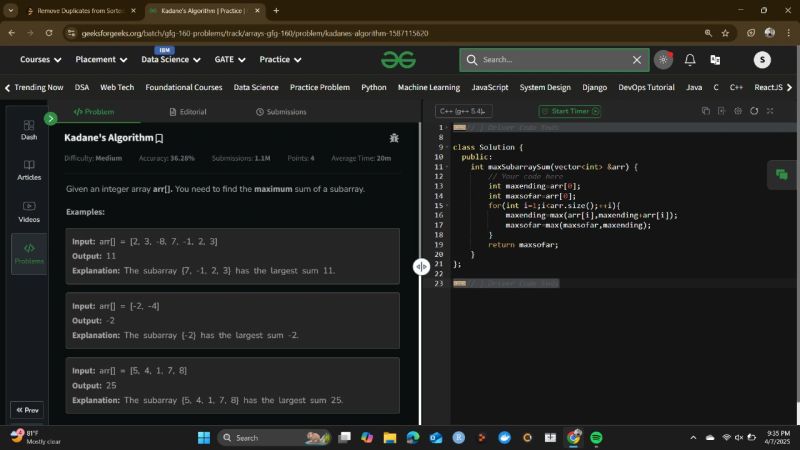 #160daysofcode #kadanealgorithm #cplusplus #dsa #problemsolving #gfg160 ... #160daysofcode #kadanealgorithm #cplusplus #dsa #problemsolving #gfg160 ...