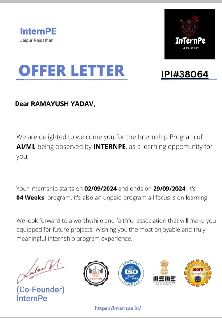 Ramayush Yadav on LinkedIn: #internship Ramayush Yadav on LinkedIn: #internship