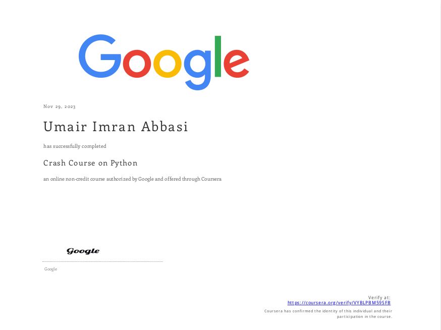 Finished Google Crash Course in Python! | Umair Imran Abbasi posted on ... Finished Google Crash Course in Python! | Umair Imran Abbasi posted on ...